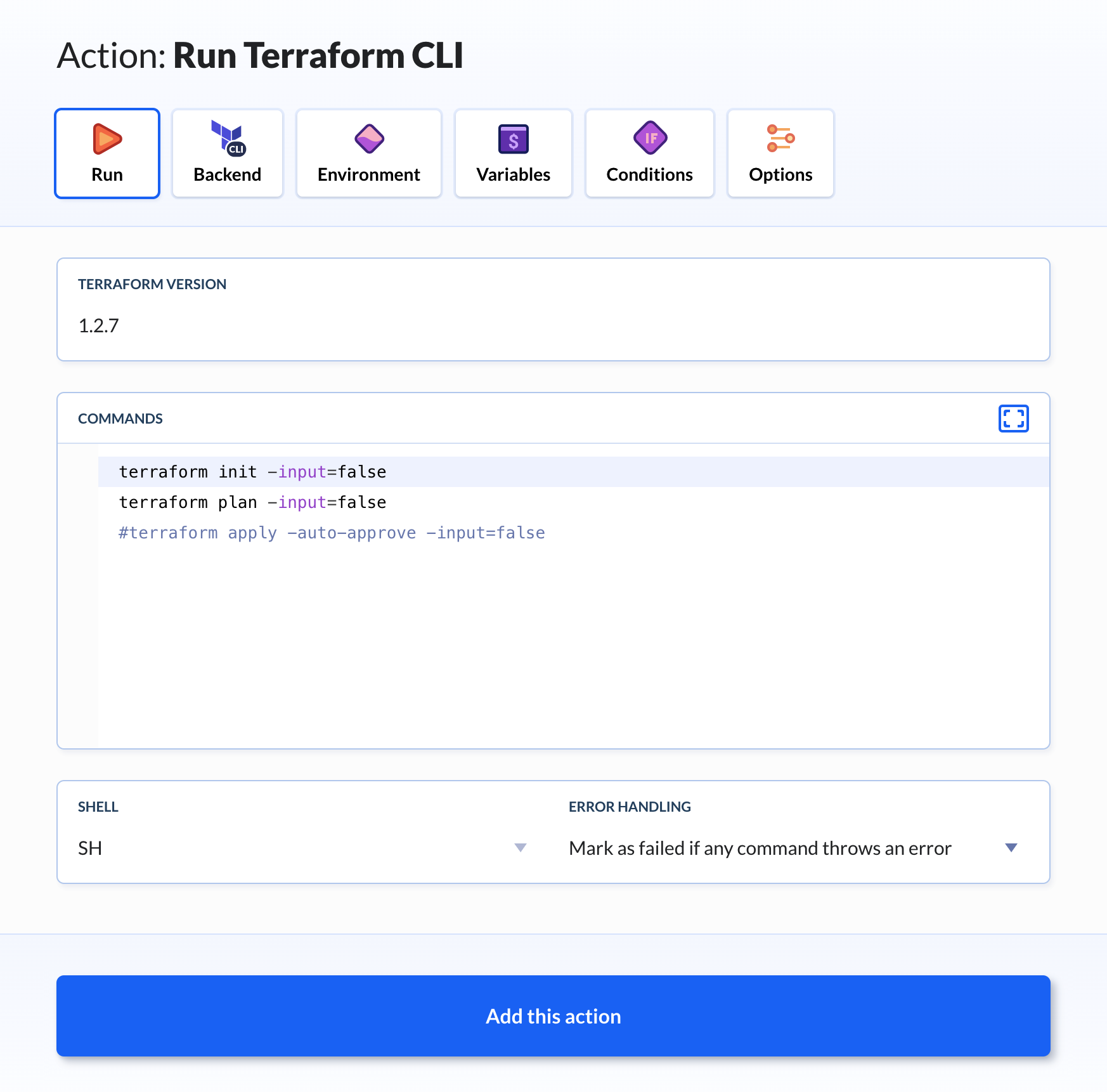 New Action Terraform CLI Buddy The DevOps Automation Platform